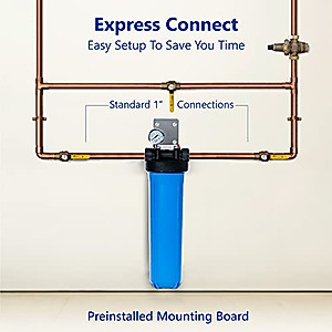 Express Water Whole House Water Filter Housing, Universal 20-inch Housing 4.5” x 20”, 1-inch NPT Inlet Outlet, Heavy Duty Standard Size Replacement Includes Bracket, Pressure Gauge, Wrench