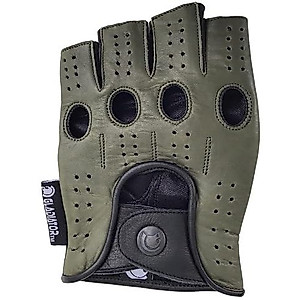 Army Green Designer Driving Gloves Fingerless (Medium)