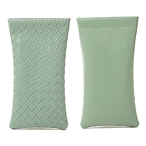 Vemiss 3 PACK Eyeglasses Pouch Squeeze Top Sunglasses Case with 3 Sets Cleaning Cloth (Light Grey Pink Green)