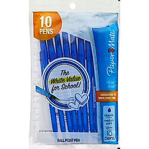 Paper Mate Write Bros Ballpoint Pens, Medium Point (1.0mm), Blue, 10 Count