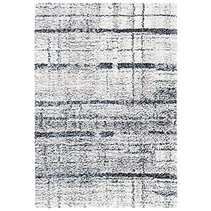 SAFAVIEH Fontana Shag Collection 5'3" x 7'6" Ivory/Grey FNT855A Modern Non-Shedding Living Room Bedroom Dining Room Entryway Plush 2-inch Thick Area Rug