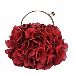 DJBM Floral Women's Evening Handbags Satin Clutch Purses for Wedding and Party Prom Handbags, Burgundy