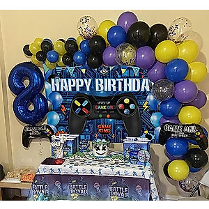 Happy Birthday Video Game Photography Backdrop Blue Level Up Gaming Happy Birthday Banner Boy Family Indoor Outdoor Gamer Room Video Game Party Wall Decoration 7x5ft
