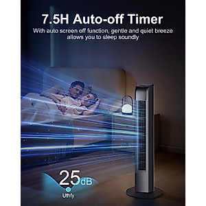 Uthfy Oscillating Tower Fan with Remote, Electric Standing Tower Fan Floor Fan for Bedroom Indoor Office and Home Use,Quiet Cooling Portable Bladeless Tower Fans, 30 inchs, Black Tower Fan