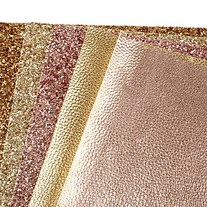 David accessories Chunky Glitter Faux Leather Sheets Metallic Grain Texture Pattern Fabric Crafts 5Pcs 7.7" x 12.9" (20 cm x 33 cm) for DIY Bows Clips Making Materials (Gold Series)