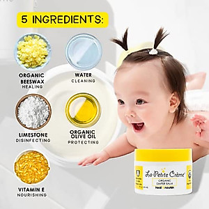 La Petite Creme French All-Natural Diaper Balm - Healing & Nourishing Diaper Cream - Gentle & Safe Baby Balm with USDA Certified Organic Beeswax and Olive Oil - Baby Essentials for Newborn (4 oz)