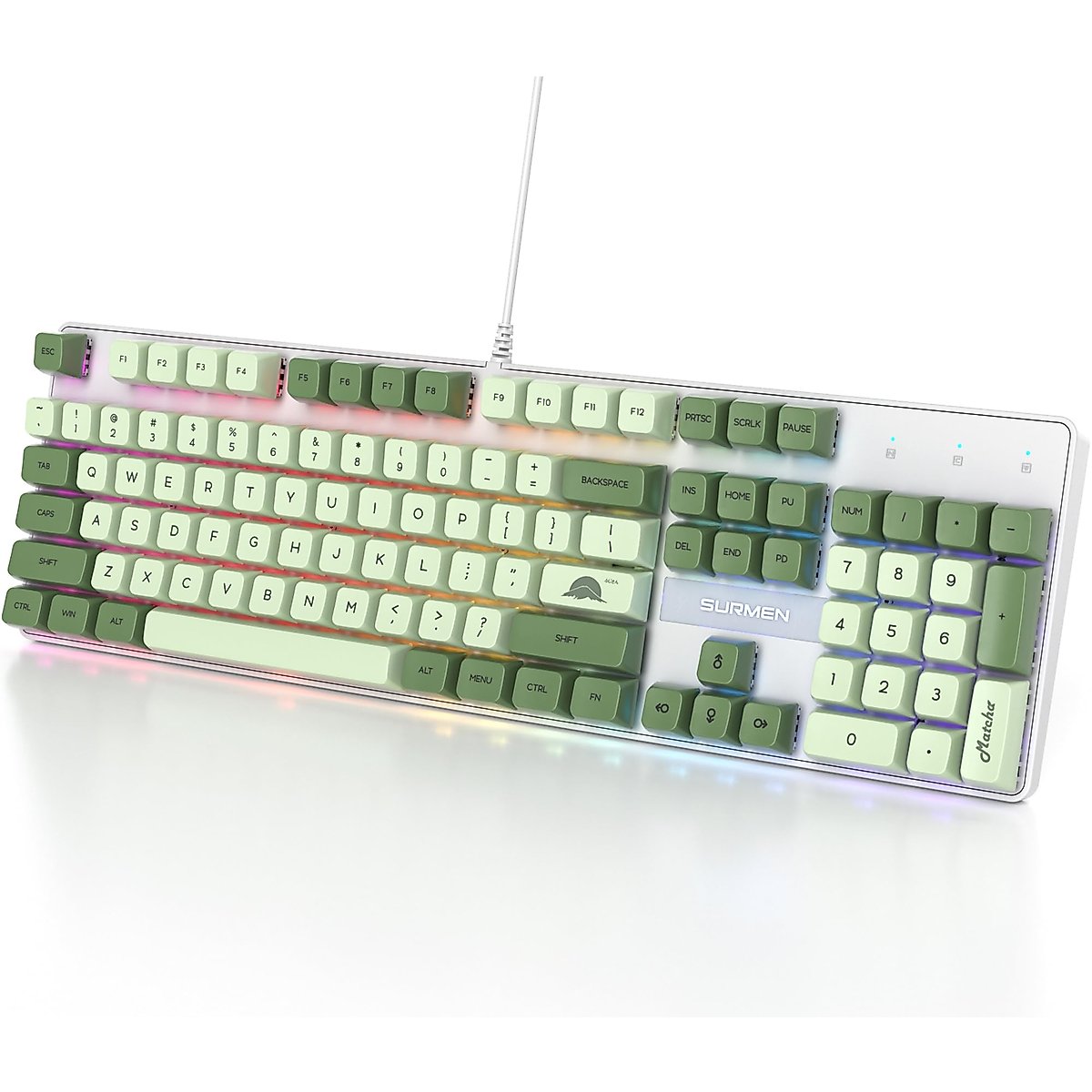 Fogruaden Full Size Mechanical Keyboard, Green Matcha Keyboard, Wired USB 104 Keys RGB Backlit Gaming Keyboard with Number Pad, Red Switches, NKRO Mechanical Keyboard for Windows Laptop PC Gamer