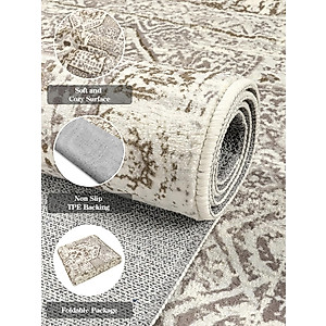 Lahome Boho Washable 3x5 Rug Entryway Rug, Bohemian Soft Small Rugs for Bathroom Bedroom, Beige Kitchen Rugs Non-Slip Non-Shedding, Low-Pile Indoor Floor Carpet for Bedside Dorm