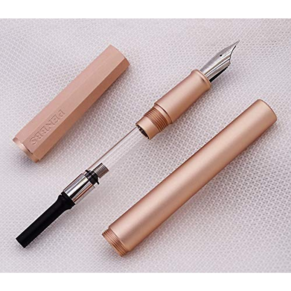 erofa Penbbs 350 Fountain Pen Fine Nib with Rollerball Pen Nib Pen Set & Box - Metallic Rose Golden Alloy Anode Octagonal