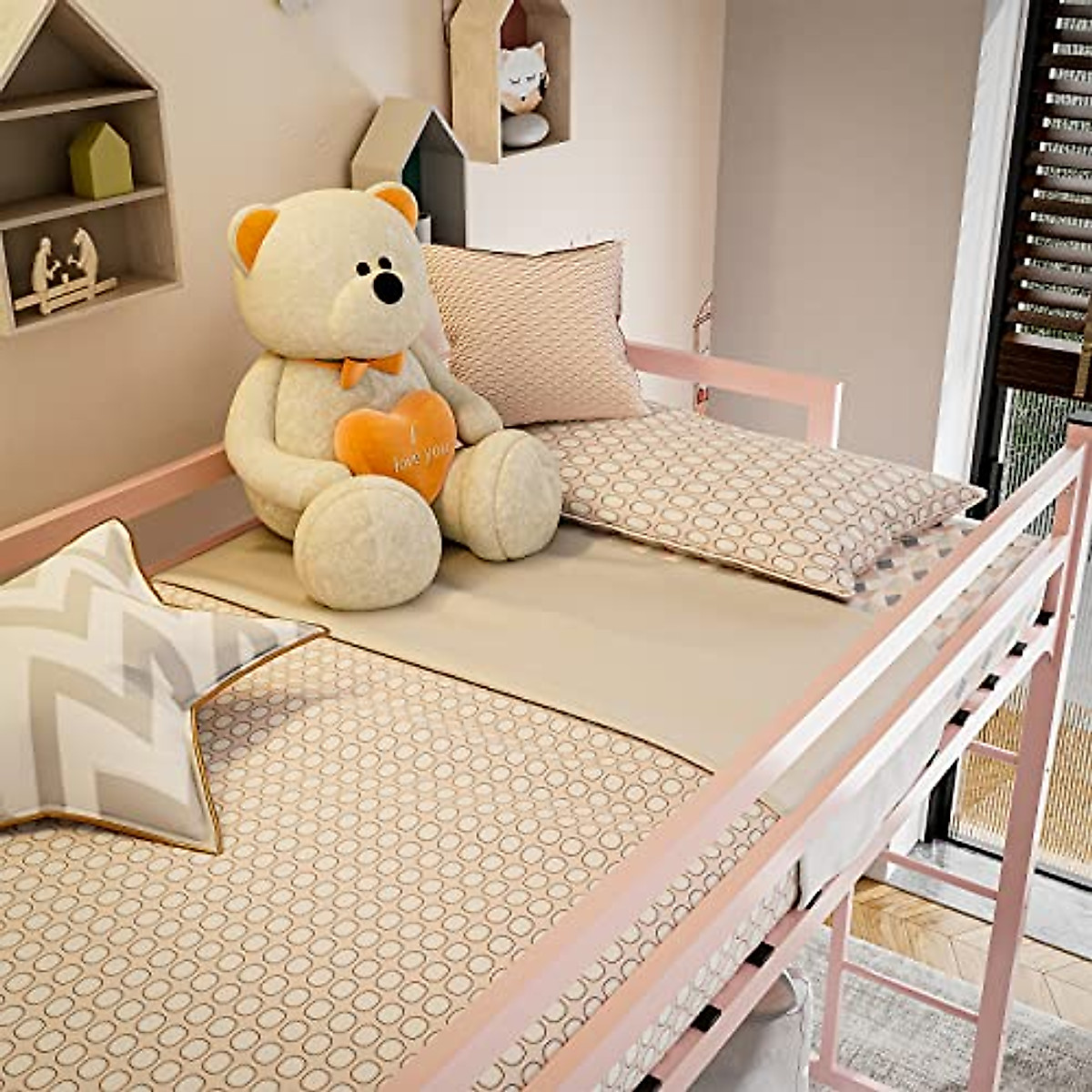 IKIFLY Junior Metal Twin Loft Bed Frame/Two Build-in Ladders & Safety Guard Rail - for Adults/Teens - Easy Assembly, Space-Saving Design - White