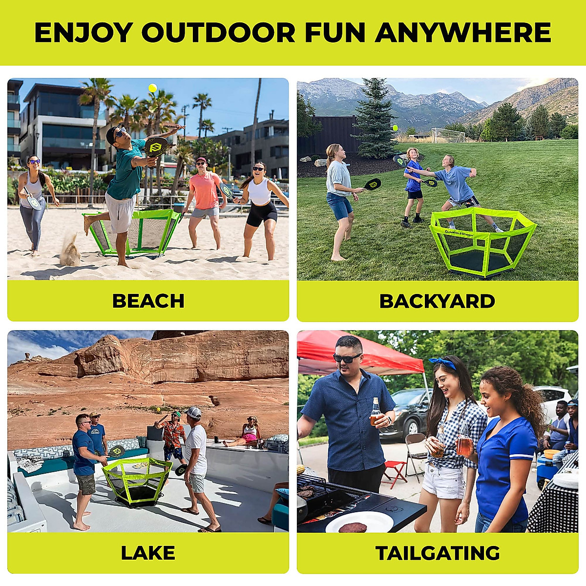 PaddleSmash – Pickleball Yard Games - As Seen on Shark Tank - Beach, Backyard, Lawn, Outdoor Games for Adults and Family – Easy Assembly - Includes 4 Pickball Paddles, 2 Balls & Case