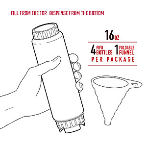 FIFO Squeeze Bottle Refillable (4 Pack) Blue Dispenser for Thick Condiments, Tartar Sauces, Rellish and Dressing with Flexible Funnel