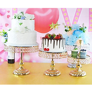 3PCS Cake Stand Set, Metal Round Cupcake Dessert Stand Cake Display Holder with Crystal Cookies Fruit Serving Tray Decor for Wedding Party Birthday (18K Gold)