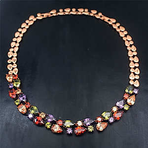 Vanessa Rose Gold Multi Gemstone Jewelry Sets for Women,Sparkling Garnet Amethyst Morganite Peridot Topaz (Necklace)