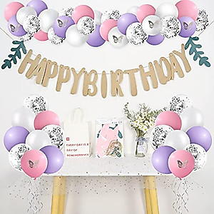 Pink Purple White Latex Balloons with 3D Butterfly, 62pcs 12 Inch Light Pink Purple Balloons with Ribbon for Girl Birthday Decorations (PinkSilver)