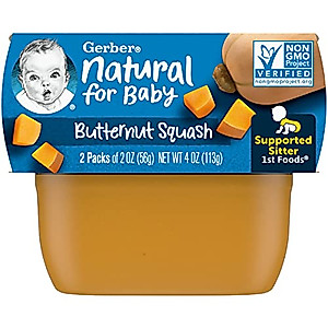 Gerber Natural for Baby 1st Foods Baby Food Tubs, Butternut Squash, Non-GMO Pureed Baby Food, Made with Natural Vegetables, 2 - 2 OZ Tubs/Pack (Pack of 4)