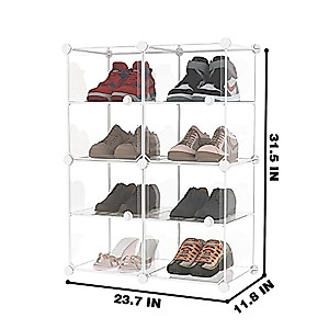 Annualring 8-Cube Stackable Shoe Organizer Clear Plastic Shoe Storage Rack Durable Modular Shoe Cabinet with Door Display Box Shoe Container Clear Closet Shelf Shoe Organizer