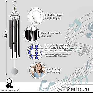 Wind Chimes for Outside and Inside – 44 inch – 528hz Solfeggio Healing Tones - Black
