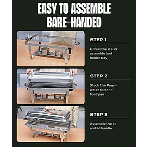 Chafing Dishes for Buffet 4 Pack, 9QT [No Fingers Cut] Roll Edge Designed Chafing Dish Buffet Set [Mirror-Like Polished Finish] Food Warmers for Parties, Birthday, Holiday Parties, Church Events, etc