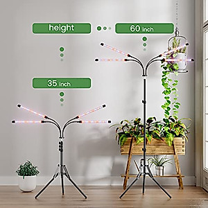 Grow Lights for Indoor Plants, LED Full Spectrum Plant Light with Stand (Adjustable Tripod 15-60inch for Floor Plants, Red/Blue/White, 4/8/12H Timer with Remote Control) (Red)