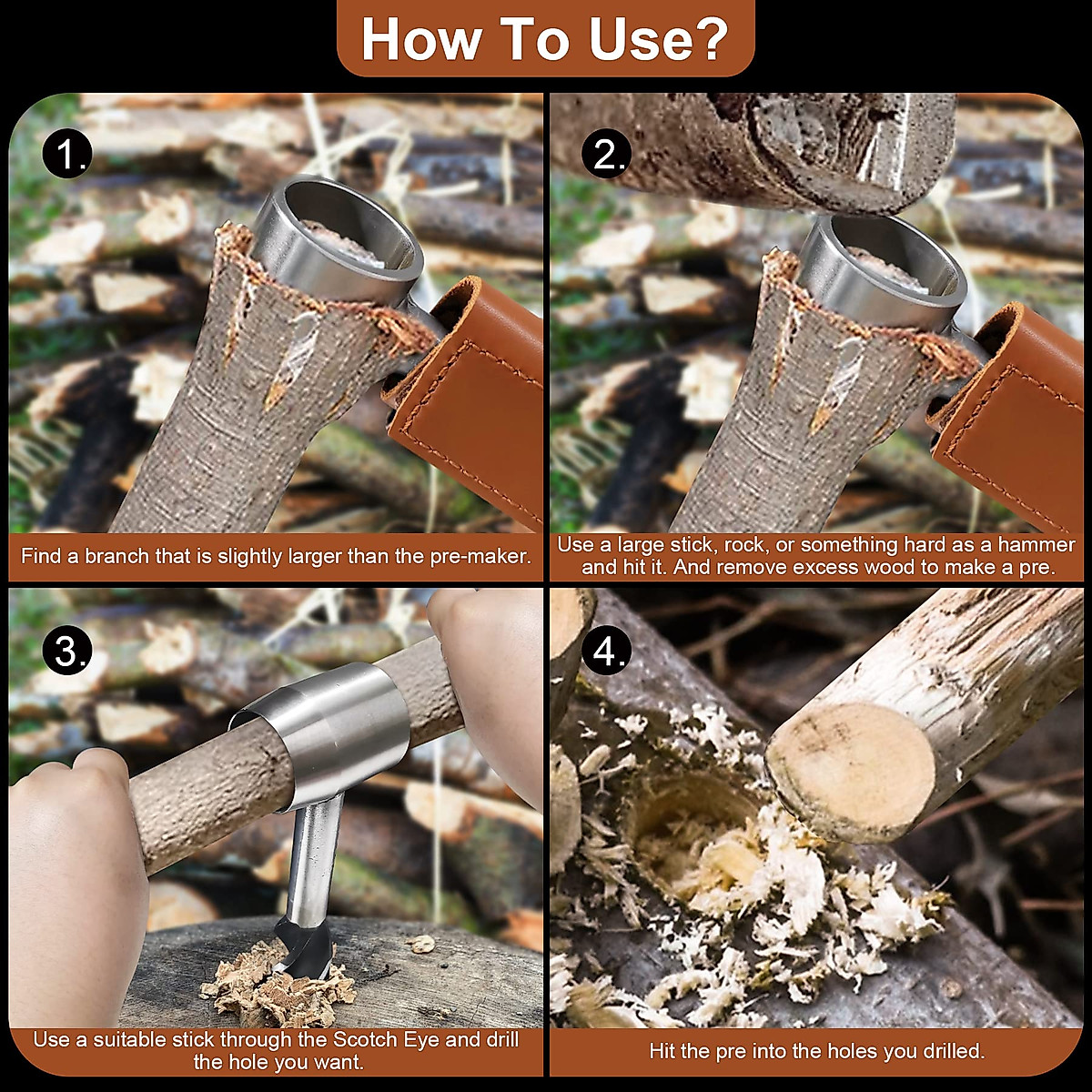 Bushcraft Hand Auger Wrench Bushcraft Gear and Equipment Settlers Wrench Survival Tools Scotch Eye Wood Auger Drill Peg and Manual Hole Maker Multitool for Outdoor Backpacking Camping Bushcrafting