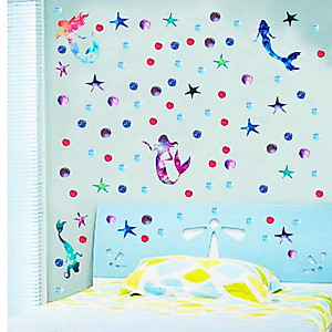 130+ Mermaid Wall Decal - Mermaids Starfish Bubble Stickers for Girls Room Bedroom Bathroom Decoration - Ocean/Underwater/Under the Sea Baby Shower/Birthday Party Supplies