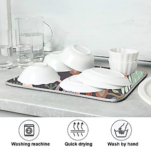 OTVEE Owl Printed Machine Washable Absorbet Dish Drying Mat Kitchen Counter Pad Cute Animal Heat Resistant Microfiber Counter Protector with Hanging Loop, 16X18inch