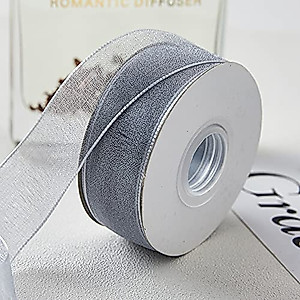 NC JingleStar Decorative Accessories 1 Inch Sheer Chiffon Ribbon Perfect for Crafts Hair Bows Gift Wrapping Wedding Party Decoration and More(Silver Grey, 25yards Sheer Chiffon Ribbon)