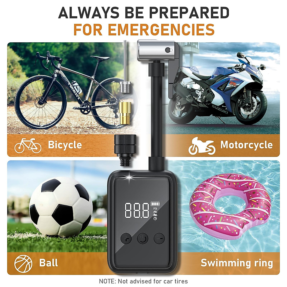 Tiiletzote Bike Pump Portable Air Compressor, 130 PSI Mini Bike Tire Pump with Gauge, Bicycle Inflator Pump Fits Presta & Schrader Valve, Electric Pump Auto Shut-Off, Small Air Pump Ball Motorcycle