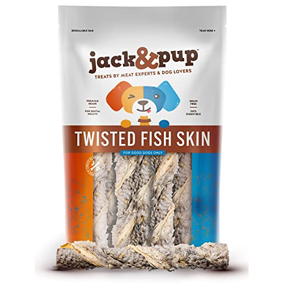 Jack&Pup Fish Skins for Dogs Healthy Dog Treats Small Dogs, Premium Fish Skin Dehydrated Dog Treats for Large Dogs, All Natural Dog Treats for Medium Dogs, Omega 3 Fish Treats for Dogs (18 Pack)