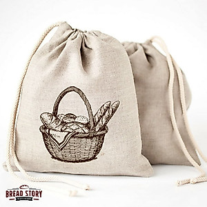 Natural Linen Bread Bags - 2-Pack Large 11 x15 in (30 cm x 40 cm) Ideal for Homemade Bread, Reusable Food Storage, Housewarming, Wedding Gift, Storage for Artisan Bread - Bakery & Baguette Bag