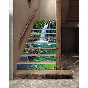 FLFK Stair Riser Decals - Stair Stickers Decals Peel and Stick,Stone Trail Stair Decals Self-Adhesive for Home Decor, 39.3" W x 7.08" H x 13Pcs