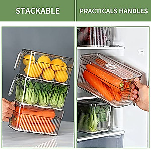 Fridge Organizer with Freshness Timer Lid, Stackable Refrigerator Organizer Bins with Front Handle and Drain Tray, BPA-FREE Clear Plastic Food Storage Bins for Kitchen, Pantry, Cabinet ( 3L, 4Pack)