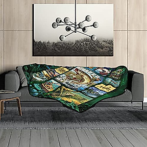 DZGlobal Bass Fish Theme Thick Flannel Blanket - Green Jungle Throw Blanket Home Decor Fishing Woolen Blanket Bed Sofa for All Season (60x50 Inches)