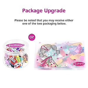 Funtopia Hair Clips for Girls,100 Pcs No Slip Metal Snap, Barrettes for Kids Teens Women, Cute Candy Color Cartoon Design Hair Pins (Animals Fruits Crowns Stars)