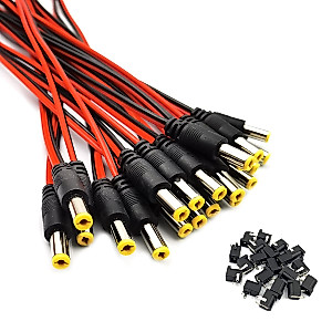 DEVMO 20PCS DC Power Jack Socket Connector 5.5 x 2.1mm DC-005 Black Barrel-Type PCB Mount + 12V DC Power Jack Connector Cable