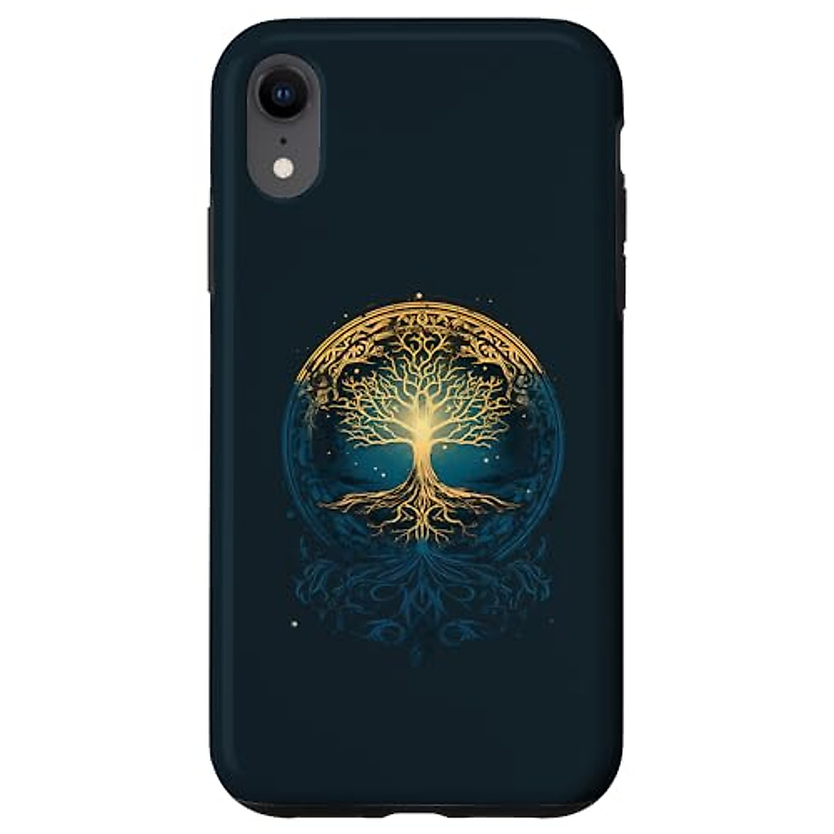 iPhone XR Odin Tree of Life Viking Valhalla Pagan Blue and Yellow Case