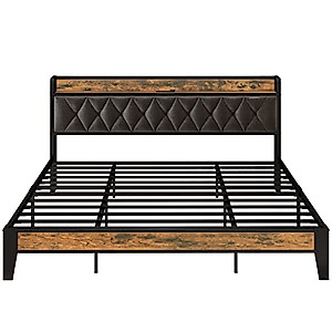 ANCTOR King Size Bed Frame, Storage Headboard with Outlets, Easy to Install, Sturdy and Stable, No Noise, No Box Springs Needed - Perfect for a Good Night's Sleep