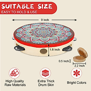 Tambourine Hand Held Drum 8 inch Tamborine Tambourine Musical Instrument for Kids Adults Metal Jingles Percussion Gift Apply to Family KTV Party，Giving Castanet *1