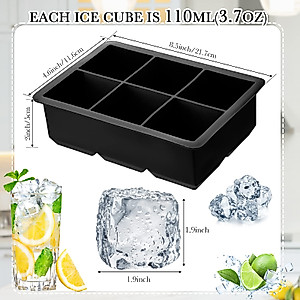 Lounsweer 8 Pcs Large Silicone Ice Cube Tray with Lid 2 Inch Square Big Ice Cube Molds for Cocktails Whiskey 6 Cavity Ice Trays for Freezer Easy Release Ice Cube Maker for Food Wine Juice