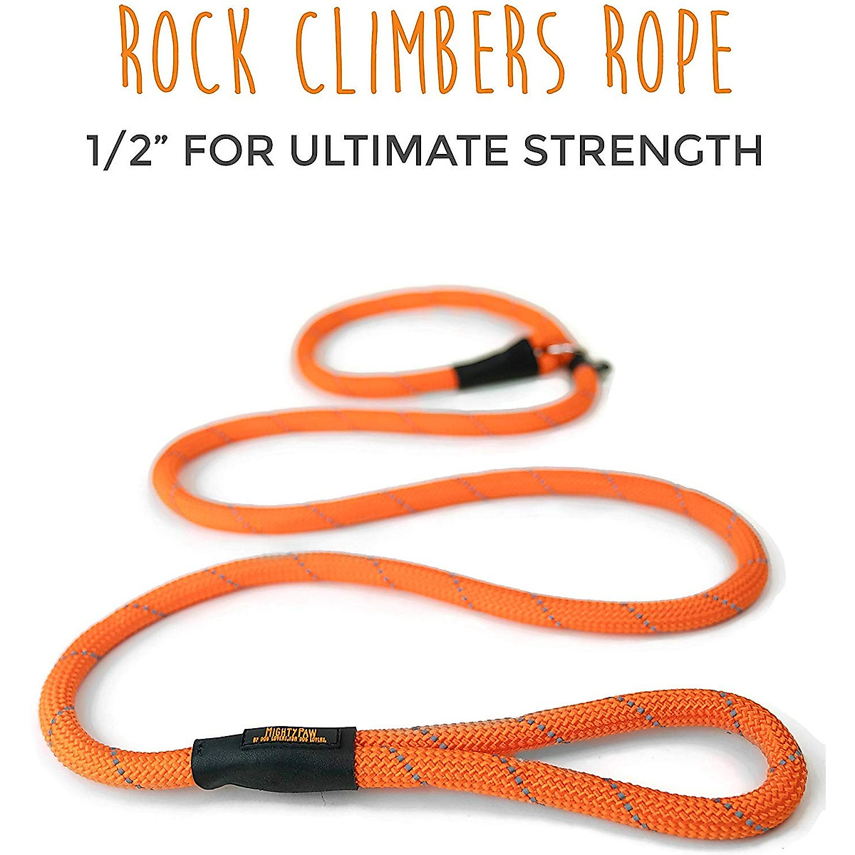 Mighty Paw 6' Slip Dog Leash - Gentle Correction with No More Pulling - Rock Climbers Rope for Ultimate Strength - Universal Design - One Size Fits All - Control When You Need It - Reflective Thread