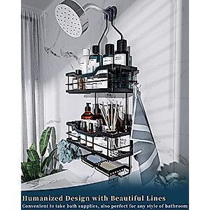 Consumest Shower Caddy, Shower Caddy Over Shower Head with Soap Holder, No Drilling Hanging Shower Organizer with 4 Movable Hooks, Rustproof & Waterproof Shower Storage Rack