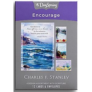 DaySpring - Encouragement - Charles F. Stanley - 4 Design Assortment with Scripture - 12 Encouragement Boxed Cards & Envelopes (70100)