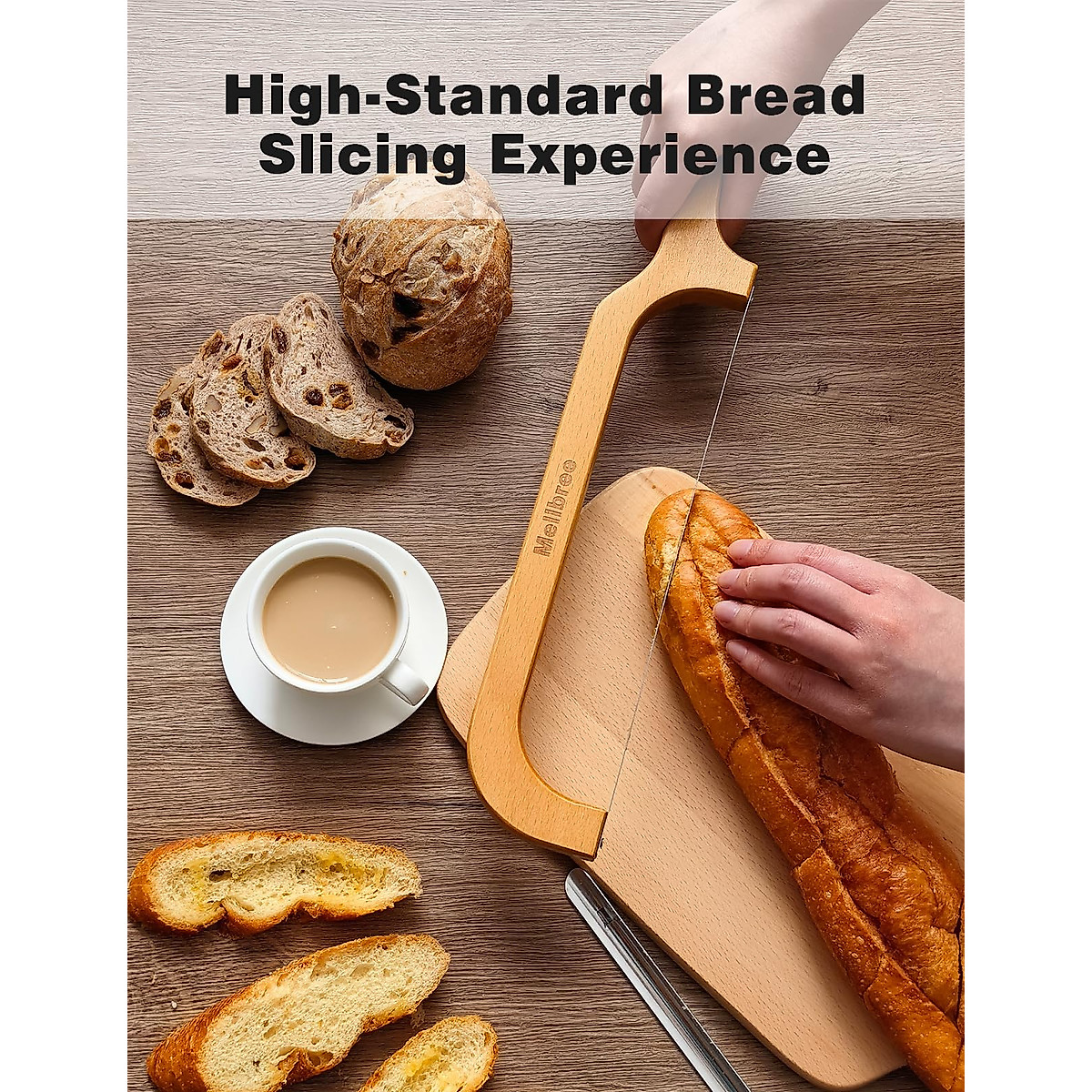 Mellbree Bread Knife for Homemade Bread, 16" Sourdough Bread Knife 304 Stainless Steel Serrated Bread Bowl Knife, Bread Cutting Knife, Bread Slicer Knife, Light Color Option