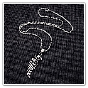 Mgutillart Punk Titanium Steel Angel Wing Pendant Feather Necklace(Steel)