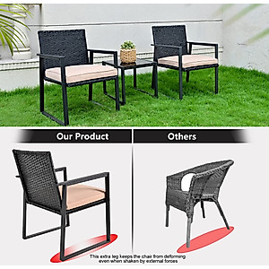SUNLEI Outdoor 3-Piece Bistro Set Black Wicker Furniture-Two Chairs with Glass Coffee Table(Khaki)