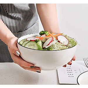 TGLBT Salad Bowls 40 Ounce Porcelain Soup Serving Pasta Bowl Set, White, Stackable, 3 Packs