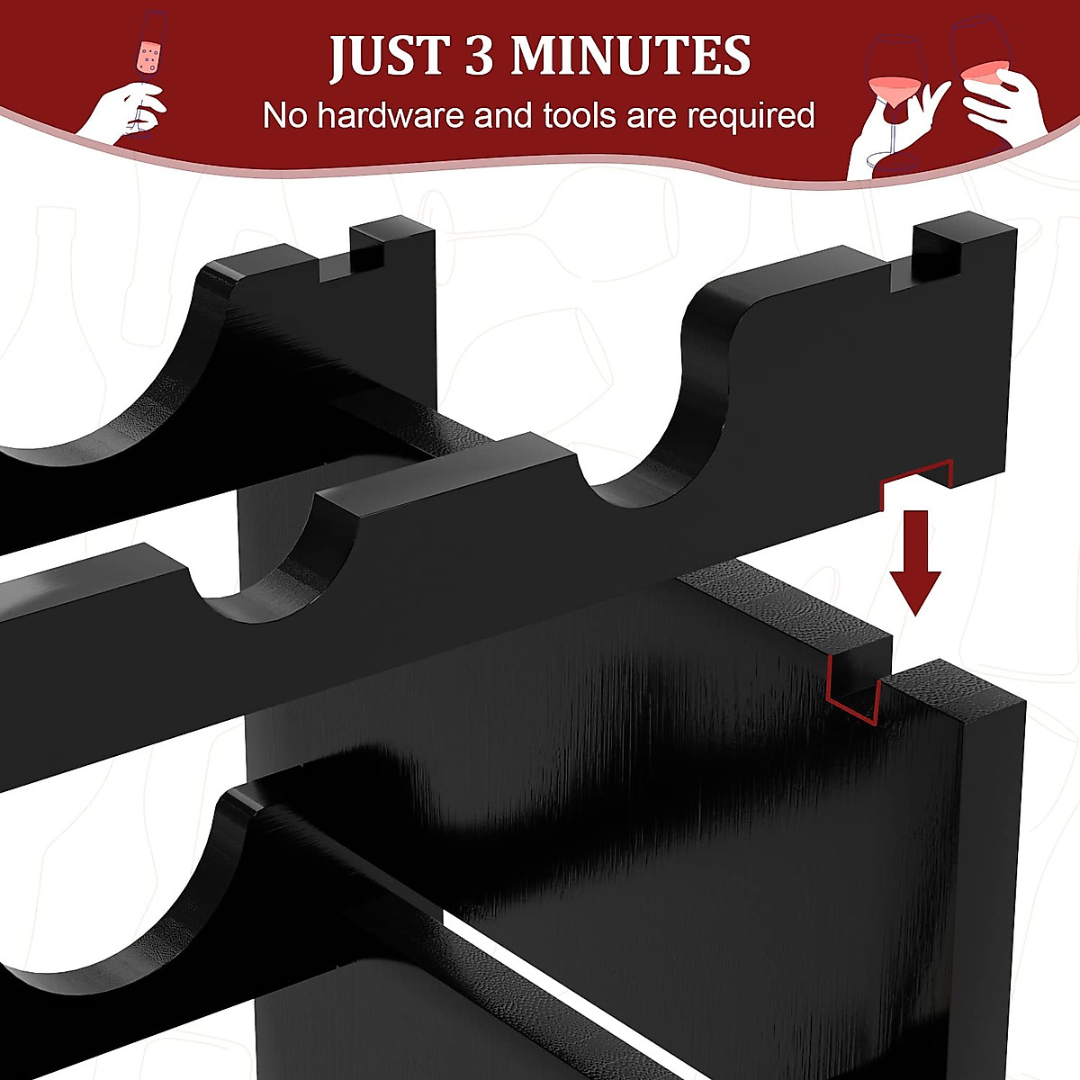 Domax Wine Rack Freestanding Floor - 4 Tiers Stackable Wine Rack 36 Bottle Wine Bottle Holder， Bamboo Wine Holder Wine Storage for Kitchen, Bar, Pantry, Wine Cellar and Countertop (Black)