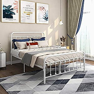 Kefair Full Size Bed Frame 12 Inch Mattress Foundation with Headboard and Footboard Platform Bed Frame，No Box Spring Needed, Easy Assembly(White)