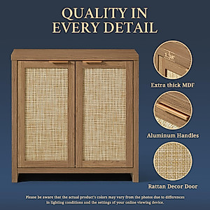 OAKHAM HOME Hampstead Storage Sideboard Cabinet with Rattan Doors and Adjustable Shelves, Buffet Kitchen Cabinet Cupboard Console for Living Room, Set of 2
